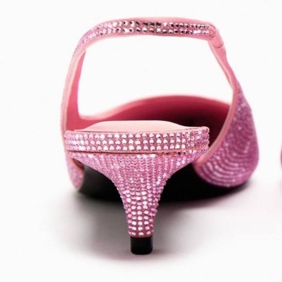 Zara | Shoes | Zara Pink Rhinestone Kitten Heel Slingback Shoes | Poshmark